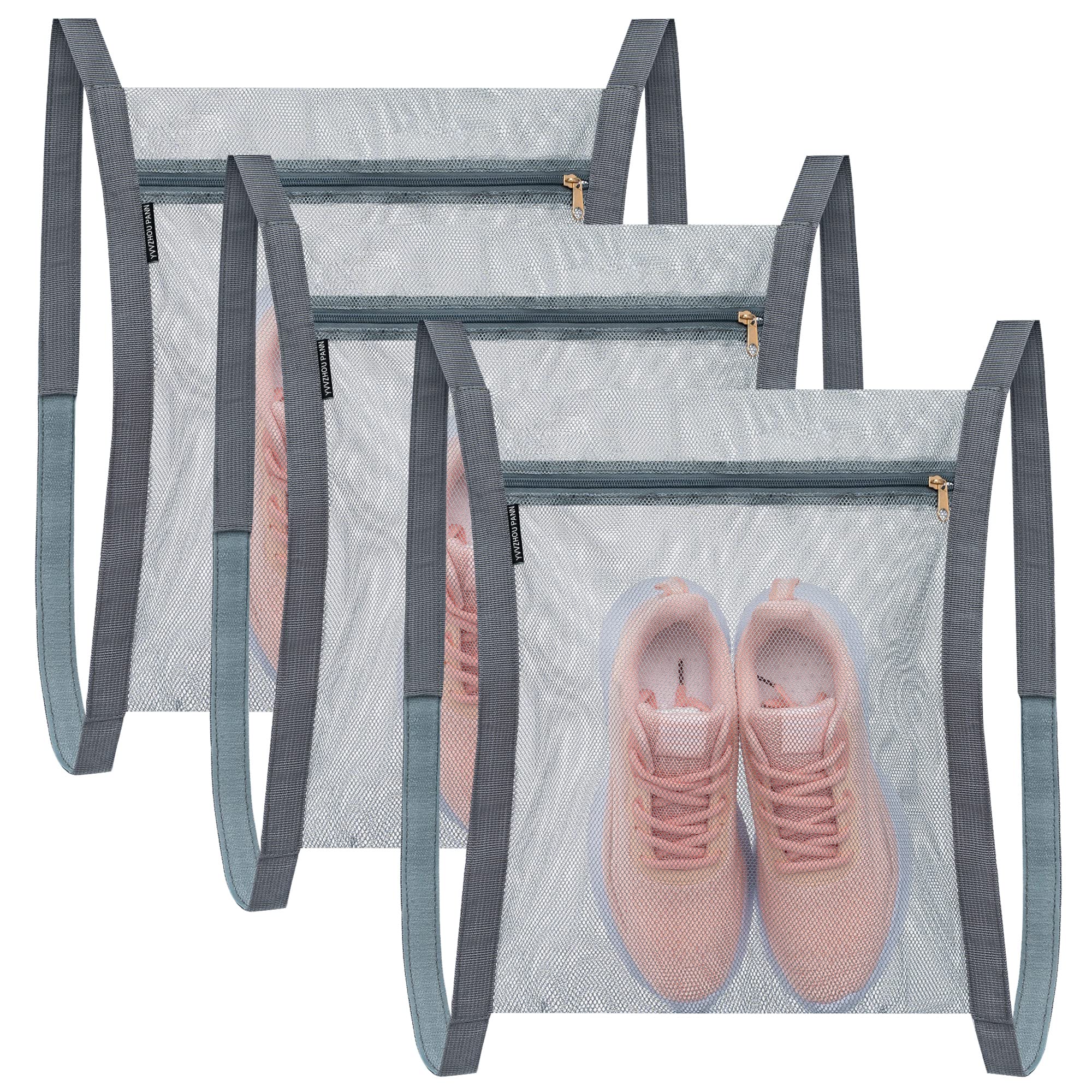 3 Pcs Shoe Drying Bag, Sneaker Bags for Dryer, Bag for Drying Shoes, Reusable Shoe Dryer Mesh Bags, Honeycomb Net Laundry Bags with Zipper & Strap for Washing Machine, Shoes, Clothing, 15.7x13.8 Inch