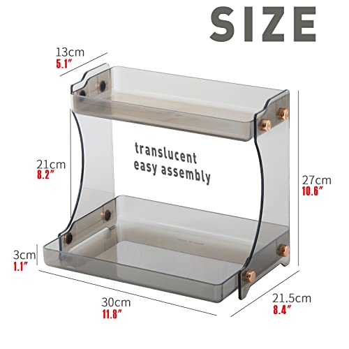 2 Layers Clear Countertop Makeup Organizer and Storage, Cosmetic Storage Tray, Vanity Trays Holder, Perfume Display Rack, Nail Polish Organizer, Assemble Easily, Hard Shell, Elegant, Gray