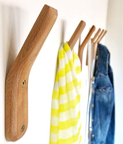 Coat Rack Hooks UMZi Wall Mounted Handmade Beech Wood Hook (Pack of 2)Modern Wooden Hat Rack Entryway Organizer Bathroom Hanger Rustic Towel Hangers Home and Kitchen Use Pegs(Pack of 2)(Natural Beech)