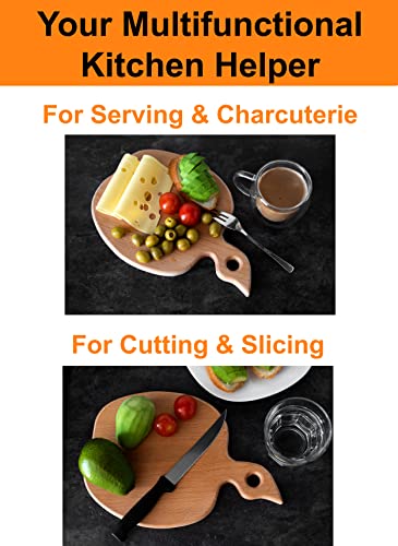ECOSALL Apple-shaped Solid Wood Cutting Board With Handle For Fruit and Veggies – Small Wooden Bread Board, Cheese Serving Platter, Round Charcuterie Board – 100% Natural, Reversible, Presentable
