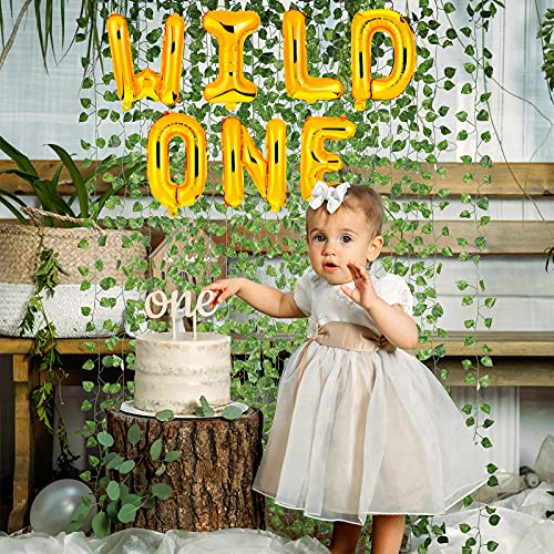 16 inch Happy Birthday Balloons, Birthday Banner, Birthday Decorations, and 12 Pieces Artificial Ivy Garland (Wild One)
