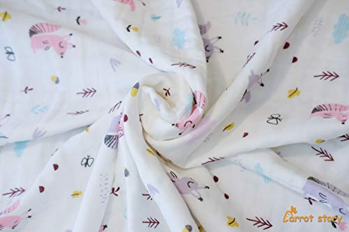 Carrot story 6 Layers 100% Cotton Premium Muslin Swaddle Blanket 43" X 43" Multipurpose Soft Toddler Blanket for Baby Shower (Smart Fox)