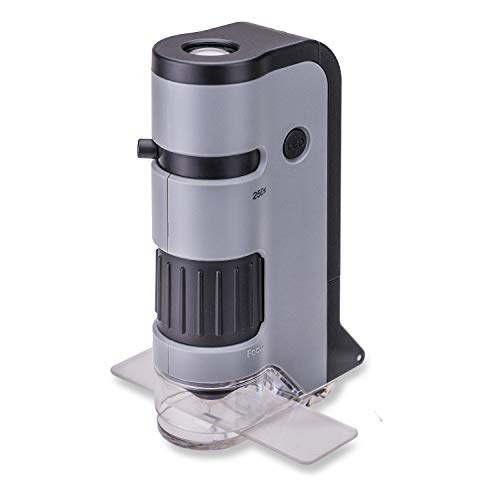 Carson 60x-75x MicroMax LED Lighted Pocket Microscope (MM-200) & MicroFlip 100x-250x LED and UV Lighted Pocket Microscope with Flip Down Slide Base and Smartphone Digiscoping Clip (MP-250)