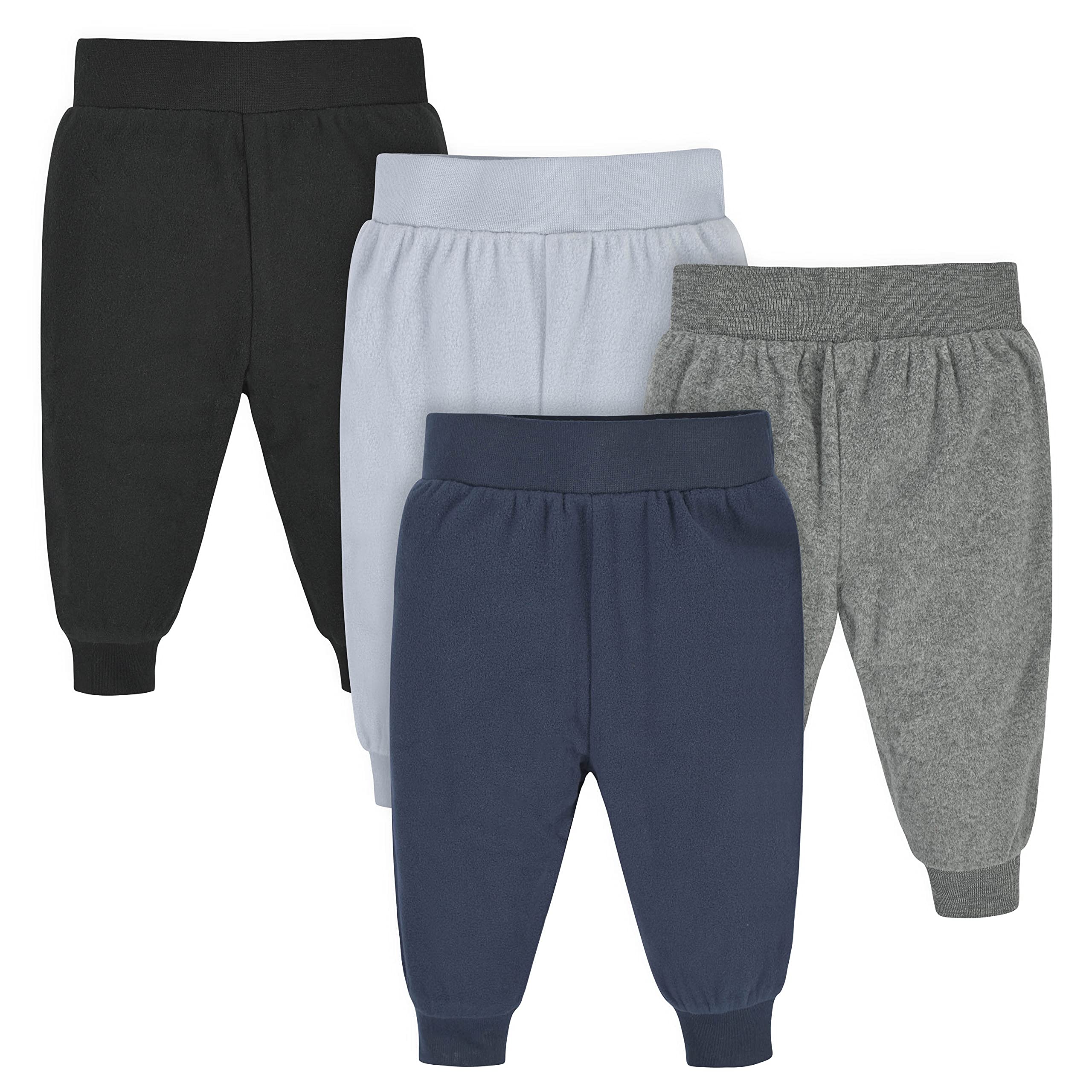 Gerber Baby Boys' 4-Pack Microfleece Pants, Navy/Gray, 0-3 Months