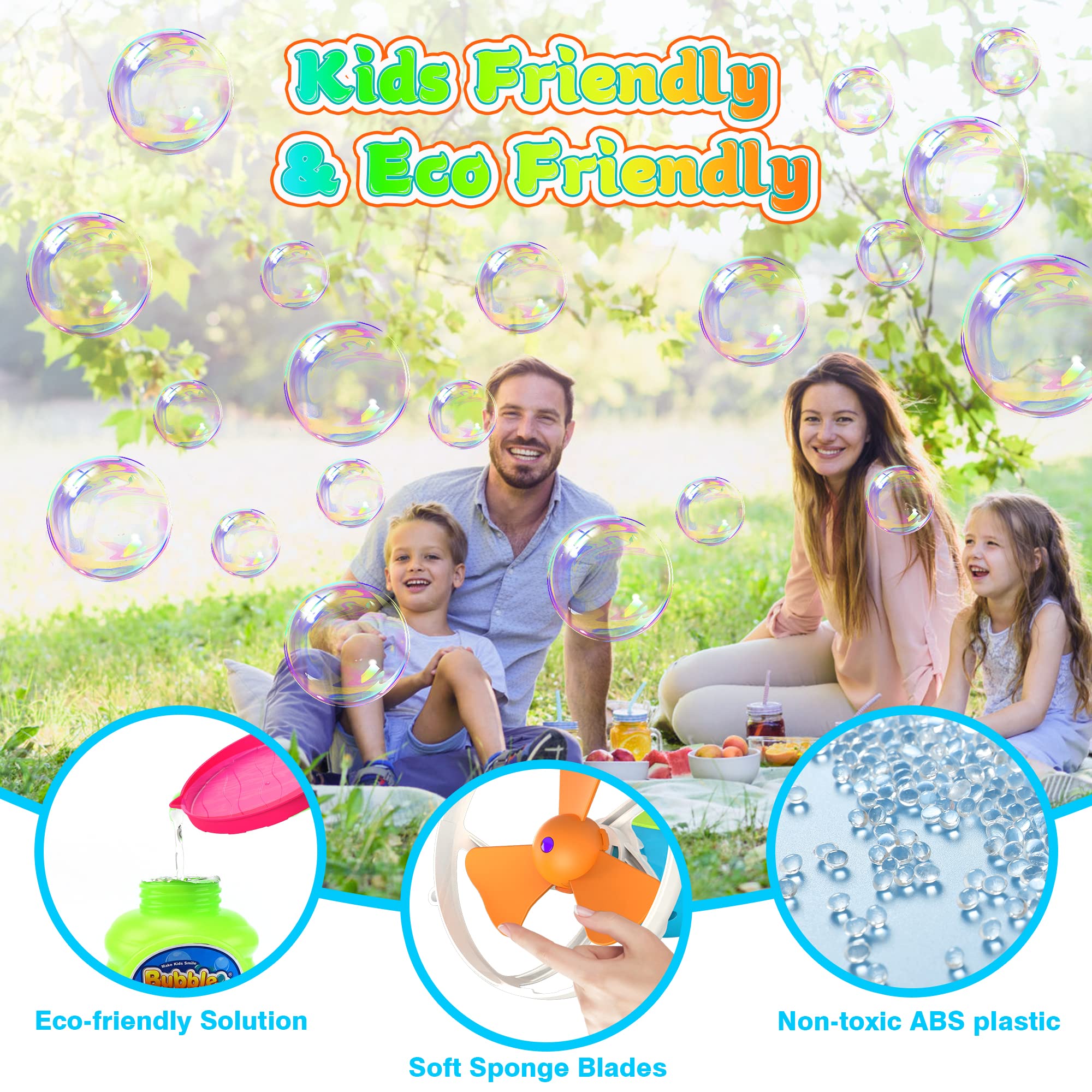 2 in 1 Bubble Gun Bubble Machine for Toddlers Kids, 2 Modes Large and Rich Small Bubbles for Kids 3-5 with Bubble Solution, Bubble Wand for Kids Outdoor Toys Birthday Gifts for 3 4 5 6 7 8 Years Old