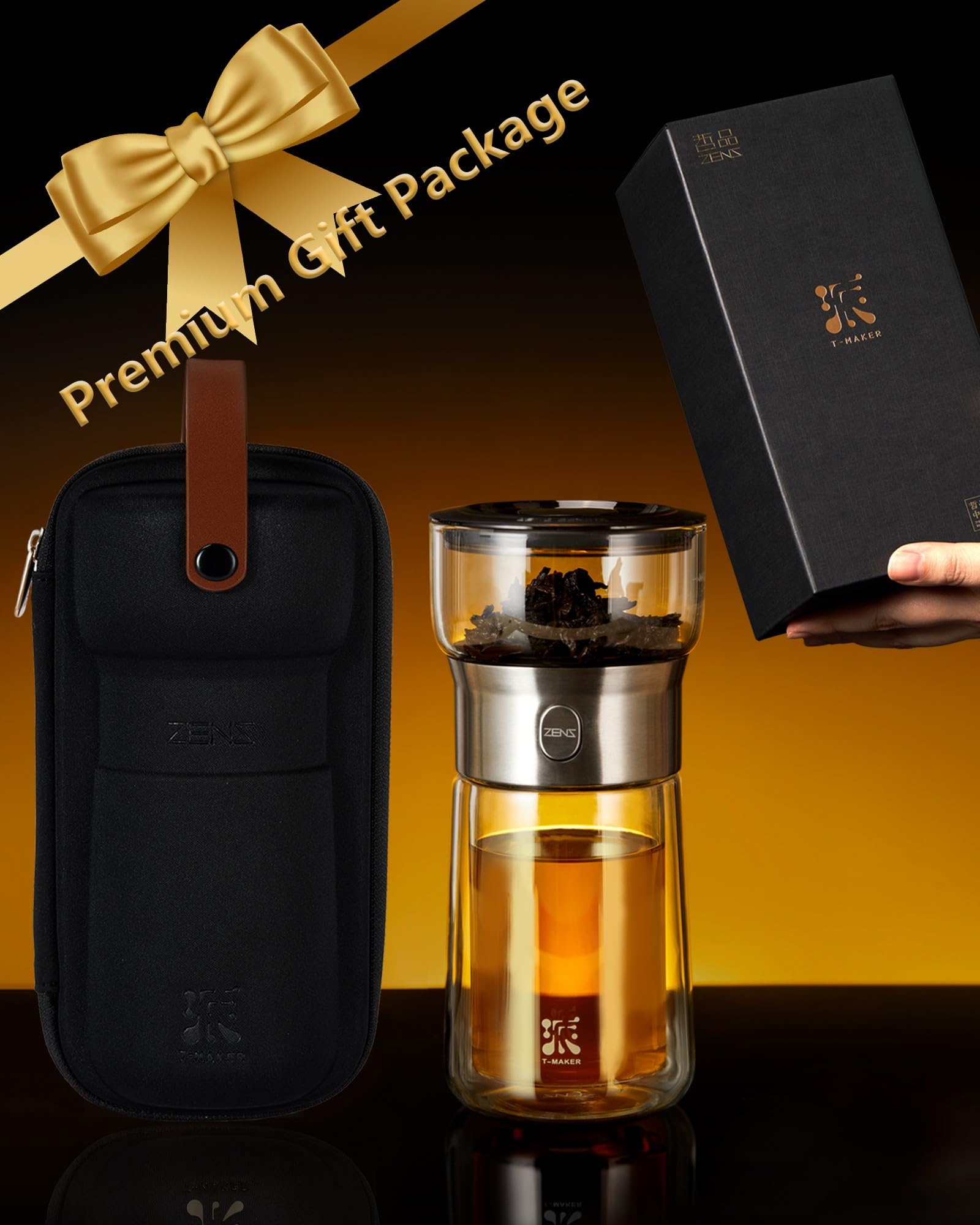 ZENS Modern Small Glass Tea Infuser Teapot, 3-in-1 Smart One Touch Tea Maker for Loose Leaf Tea Steeper, Solo Simple Tea Strainer with 9oz Double Walled Tea Cup for Hot Black, White Tea Diffuser.