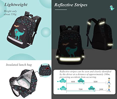 3 Pieces Shark Sea Animal Primary Middle School Boys Large Backpack Water Resistant Bookbag Set with Lunch Kits