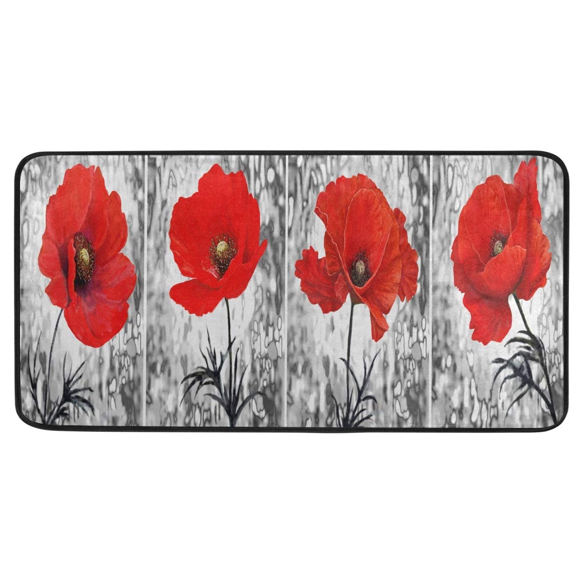 18" X 30" Oil Painting Vintage Red Poppy Kitchen Floor Mat Floral Soft Standing Mats Non Slip Kitchen Rugs Flower Bath Rug Runner Carpet for Home Decor Indoor Outdoor