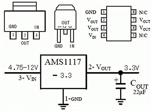 Anmbest 10 Pack 3 Pins AMS1117-3.3 DC 4.75V-12V to 3.3V Voltage Regulator Step Down Power Supply Buck Module 800mA