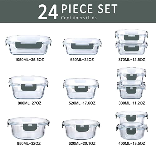 MCIRCO 36oz Glass Meal Prep Containers set of 5 and Glass Food Storage Containers Set
