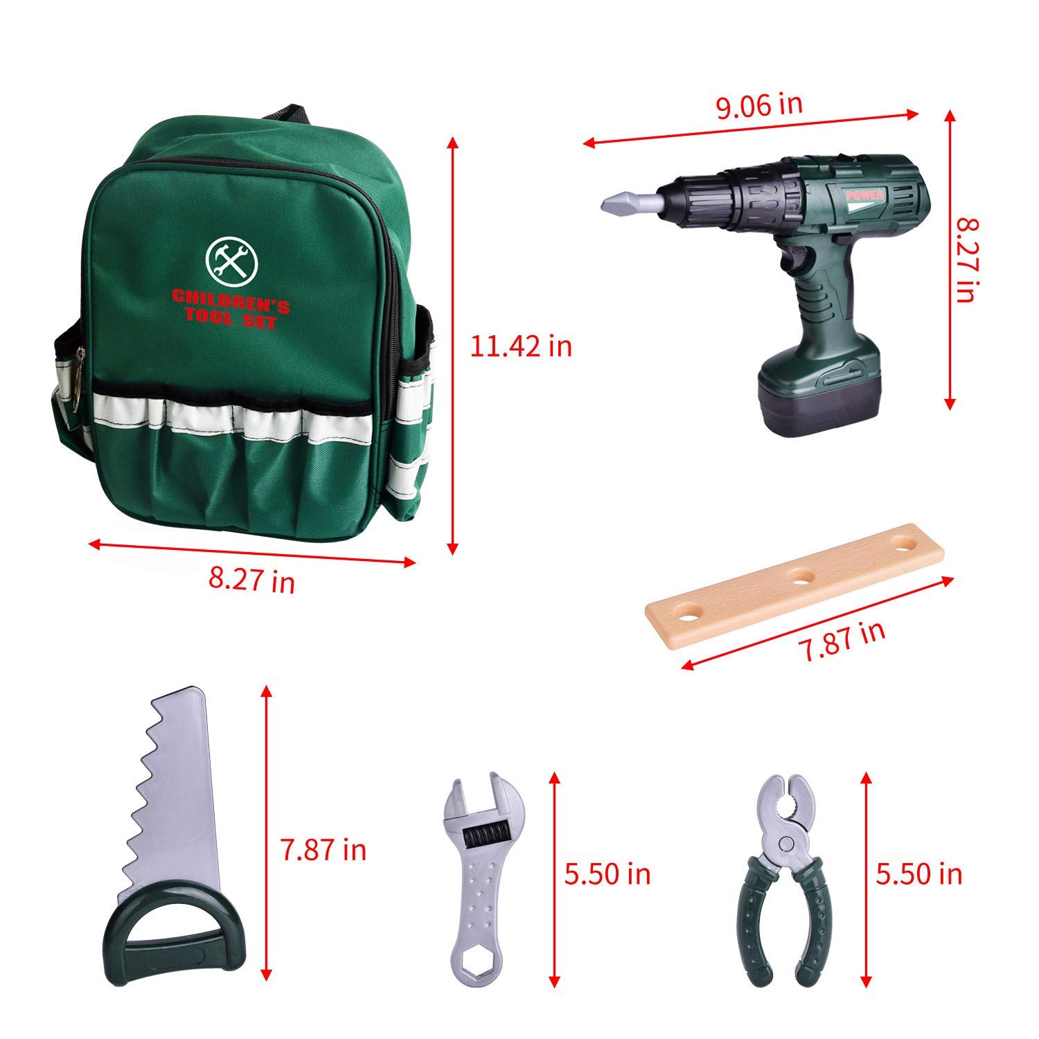 35PCS Kids Tool Set, Including Electronic Cordless Drill, Pretend Play Toy Tool Accessories and a Sturdy Tool Bag