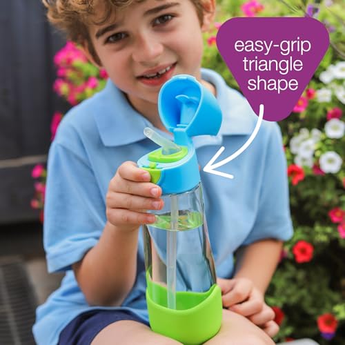 b.box 15oz Tritan Drink Bottle: Modern Water Bottle with Flip Straw for Toddlers & Kids. Spill Proof, Leak Proof, BPA Free. Great for School/Daycare or Next Step after Sippy Cups (Ocean Breeze)