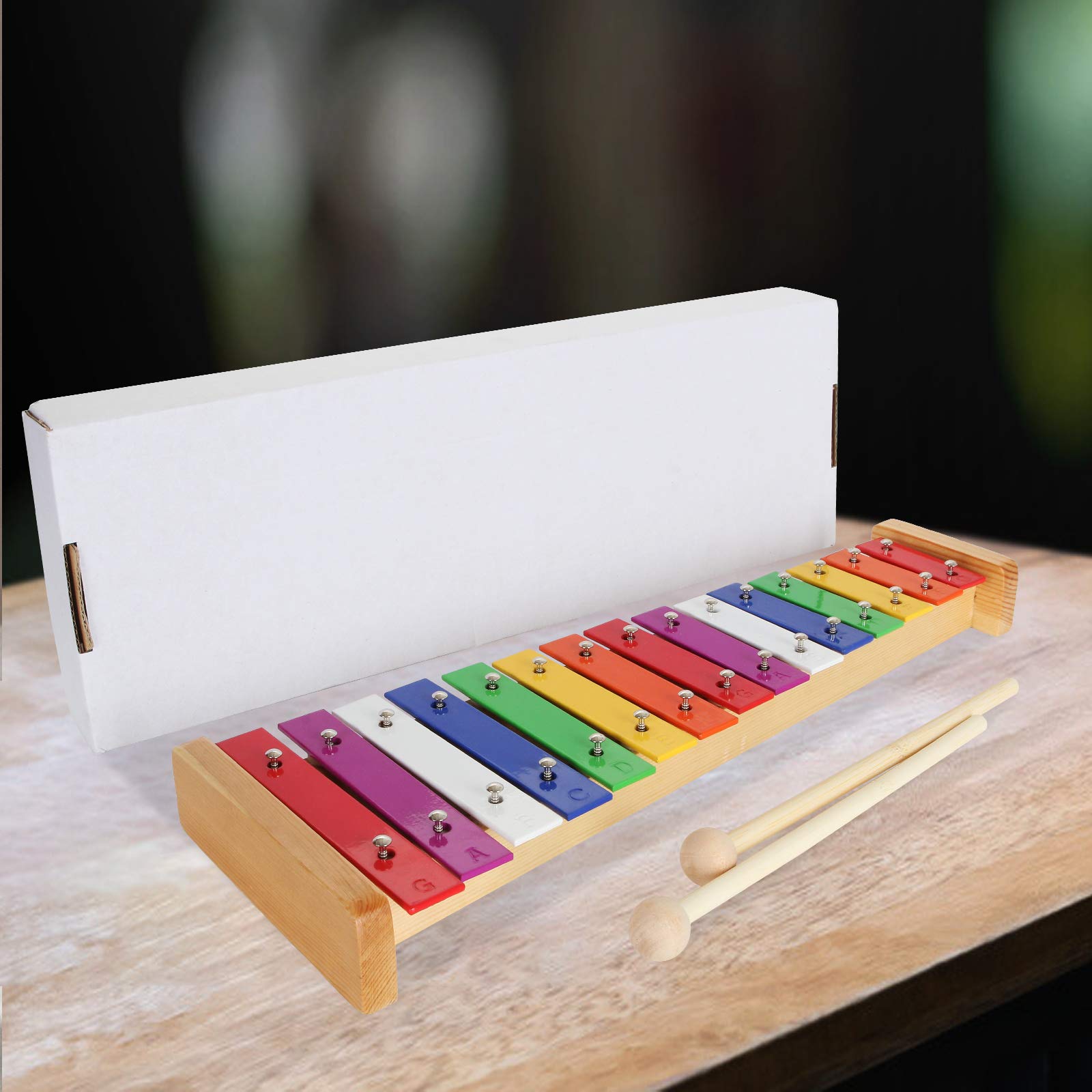 15 Note Toddler Xylophone Multi-Colored Metal Bars Glockenspiel Resonator Bells with 2pcs Mallets