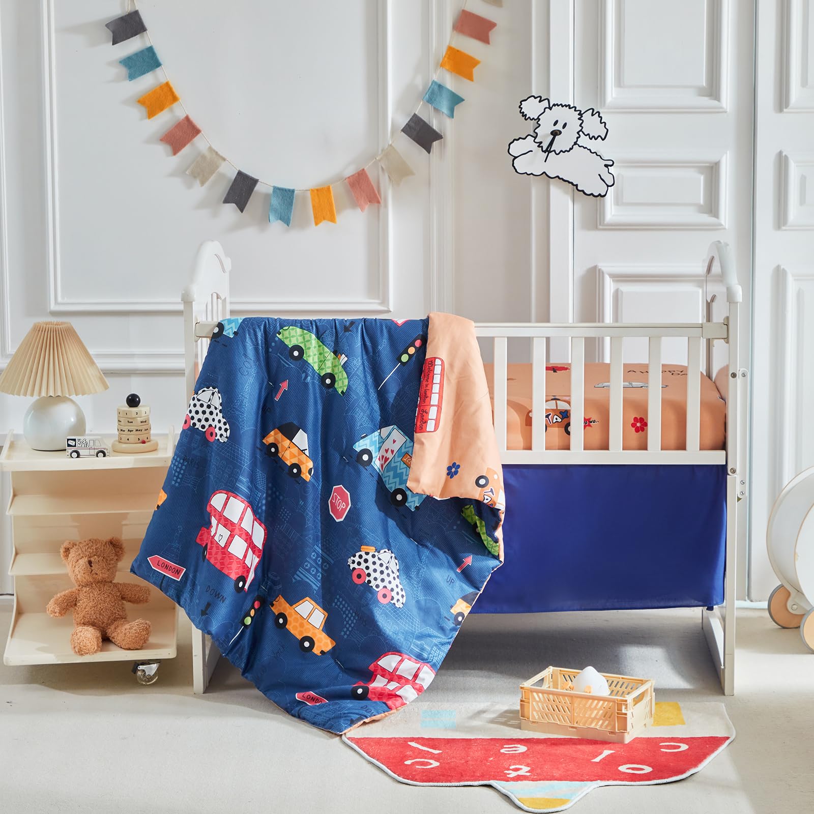 3 Pieces Pinch Pleated Summer Crib Bedding Set Silk Satin Solid Color Gray Cute Baby Comforter with Ruffle Fringe Unisex Pintuck Crib Fitted Sheet with Pillowcases for Boys and Girls