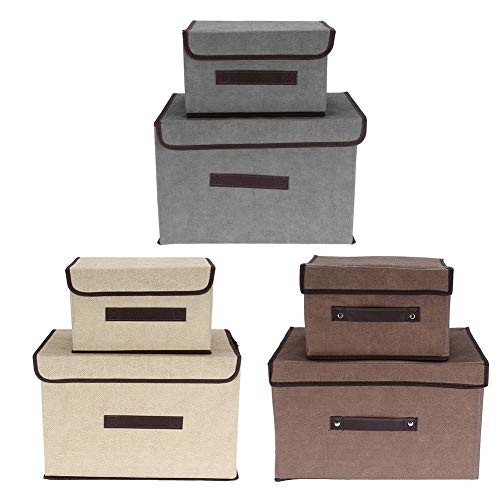 2 PCS/Set Fabric Storage Boxes with Lids Foldable Storage Cube Organizer Bins for Clothes Books Toys(Brown)