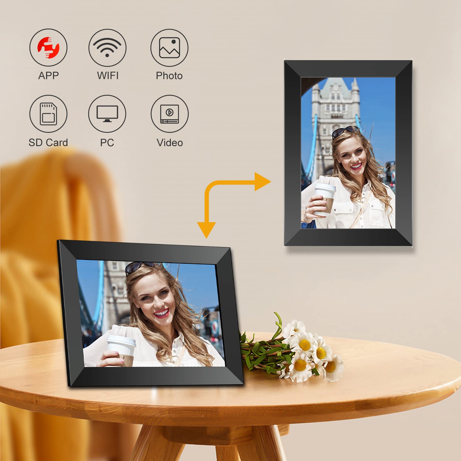 Frameo Digital Frame WiFi,MARVUE Digital Photo Frame 10.1 inch 1280x800 IPS Touch Screen HD Display, 16GB Storage Auto-Rotate,Easy to Share Photo/Video