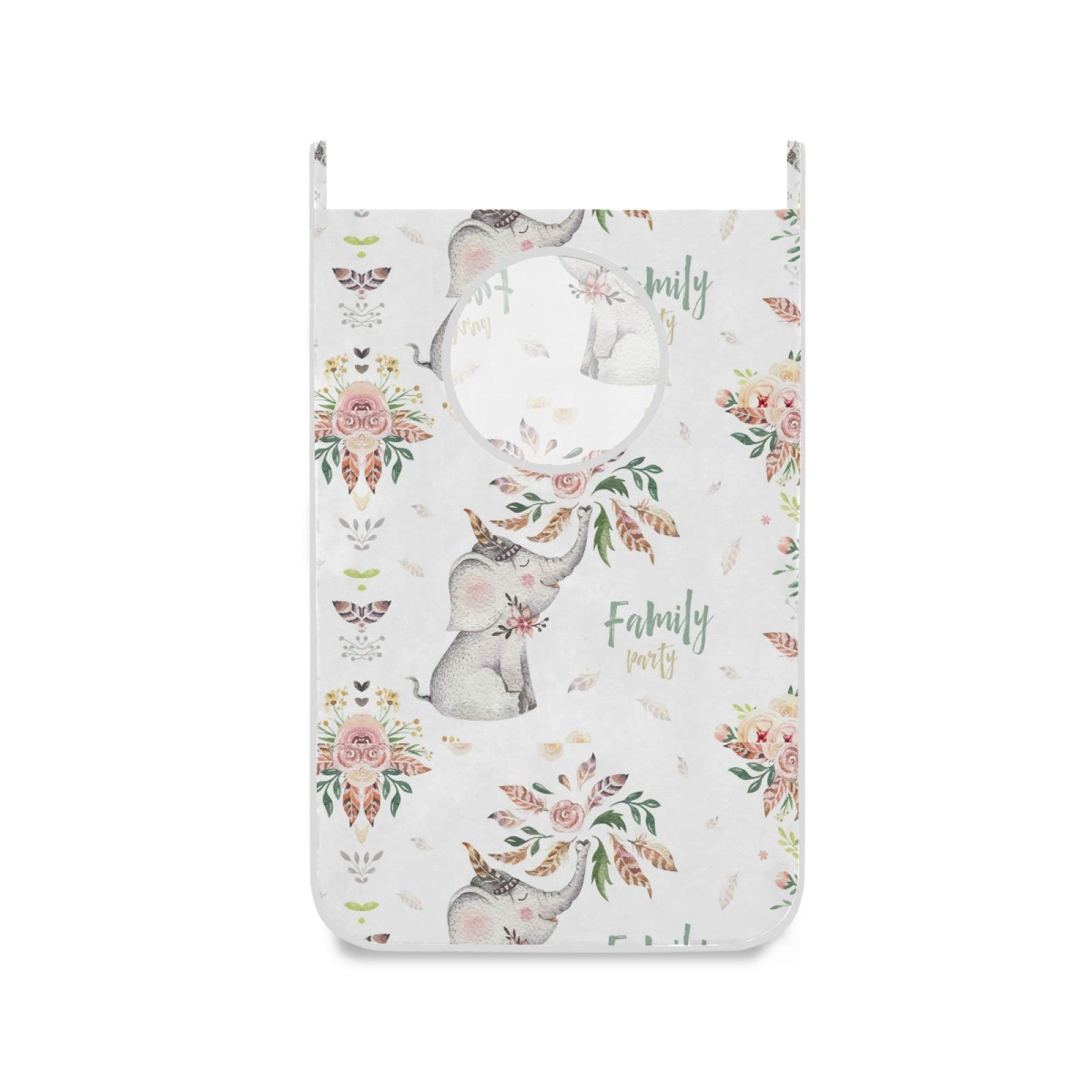 Baby Elephant Nursery Animal Floral Flowers 1PC Hanging Laundry Hamper Bag, Dirty Clothes Bag over the Door, Wall Cloth Basket with Hooks Storage College Closet for Bathroom Bedroom