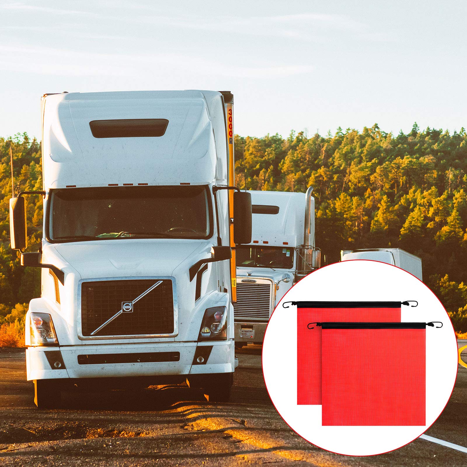 2 Pieces 18 x 18 Inch Hook Safety Warning Flag Mesh Safety Flag Warning Flag with Vinyl Welt and Bungee Cord for Truck and Pedestrian Crossings (Deep Red)
