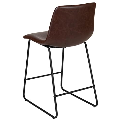 Flash Furniture Reagan 24 inch LeatherSoft Counter Height Barstools in Dark Brown, Set of 2