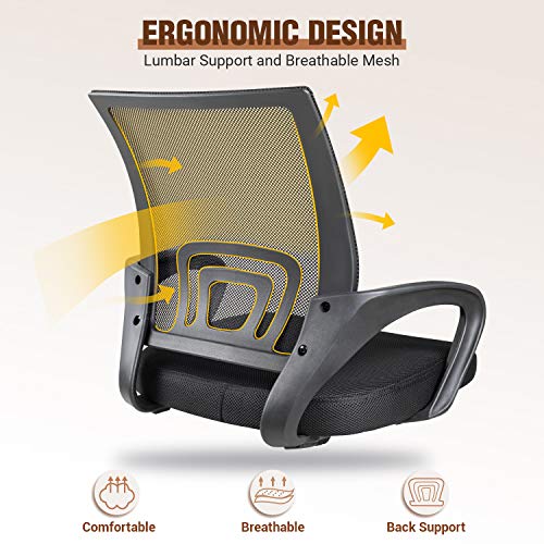 Furmax Office Chair Ergonomic Desk Chair Mesh Computer Chair, Mid Back Swivel Task Chair Executive Chair with Lumbar Support and Armrests (Black)