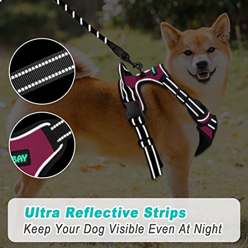 BARKBAY No Pull Pet Harness Dog Harness Adjustable Outdoor Pet Vest 3M Reflective Oxford Material Vest for PINK Dogs Easy Control for Small Medium Large Dogs (L)