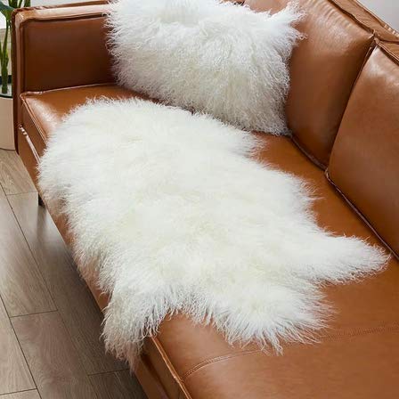 Genuine Tibetan Mongolian Sheepskin Area Rugs Long Wool Curly Fur Hide Pelt Mat Carpet Throw for Bedroom, Living Room,Home Décor 2'x3'