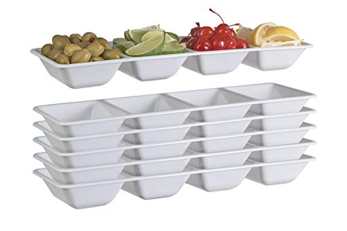 Exquisite 6 Count White Plastic Compartment Tray for Parties Heavy Duty Serving Tray with Compartments for Food Disposable Sectional Party Trays and Platters 7 in. X 16 in. Candy Dish