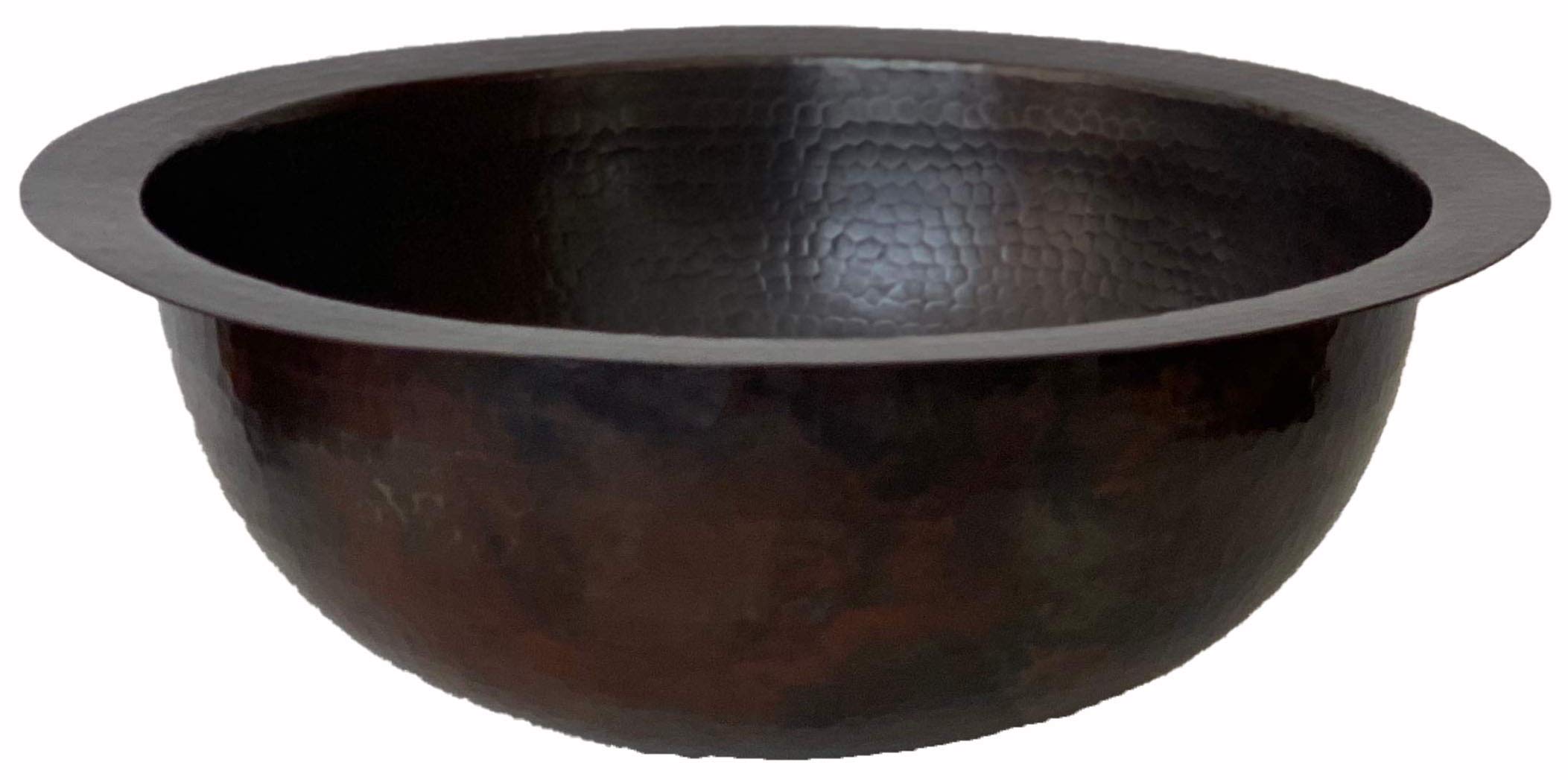 15" Round Copper Bathroom Sink Mexican Copper Bath Sink Pure Copper Hand Hammered Dual Mount Dark CPS05