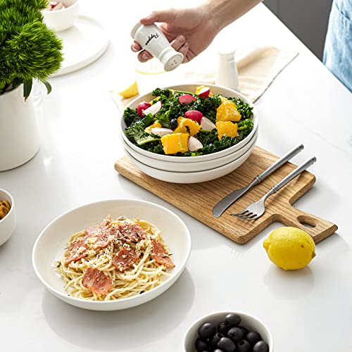DOWAN Pasta Bowls 32oz, Large Salad Bowls, White Pasta Bowl Set of 6, Porcelain Fruit Bowl Plates, 8.5 inch Wide Shallow Plates, for Bread Meal Prep Bowls