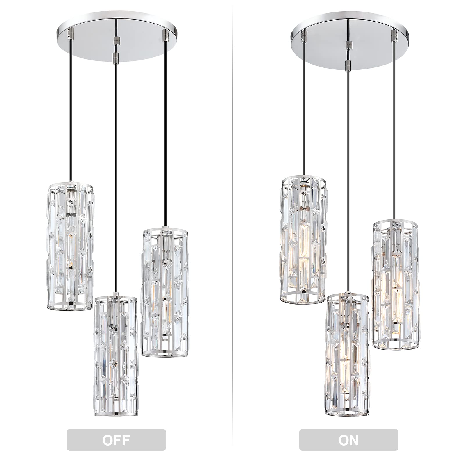 2 Pack 1 Light 5.5" Hanging Kitchen Island Pendant Light Crystal Nickel Finish,Modern Concise Pendant Fixture with Crystal Metal Shade for Bar,Dining Room,Corridor,Living Room Over Sink
