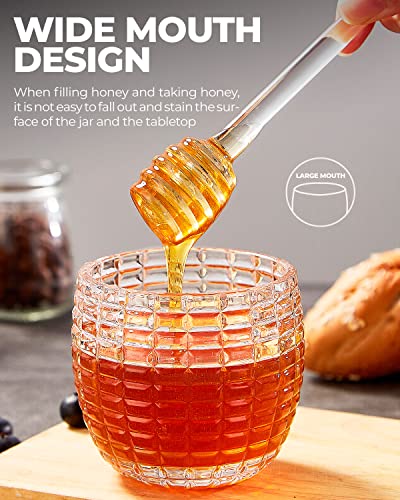 Ahoo Glass Honey Jar,Dispenser Honey Pot Containers with Wooden Dipper Stick Set and Lid,Storage Honey Holder Bottle