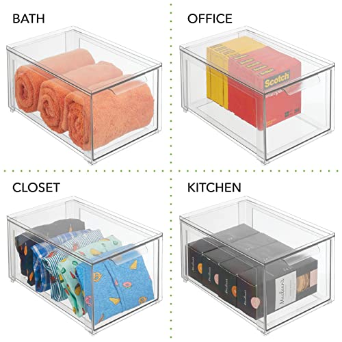 mDesign Plastic Stackable Closet Storage Organizer Bins with Pull Out Drawer for Cabinet, Desk, Shelf, Cupboard, or Dresser Organization - Lumiere Collection - 2 Pack - Clear