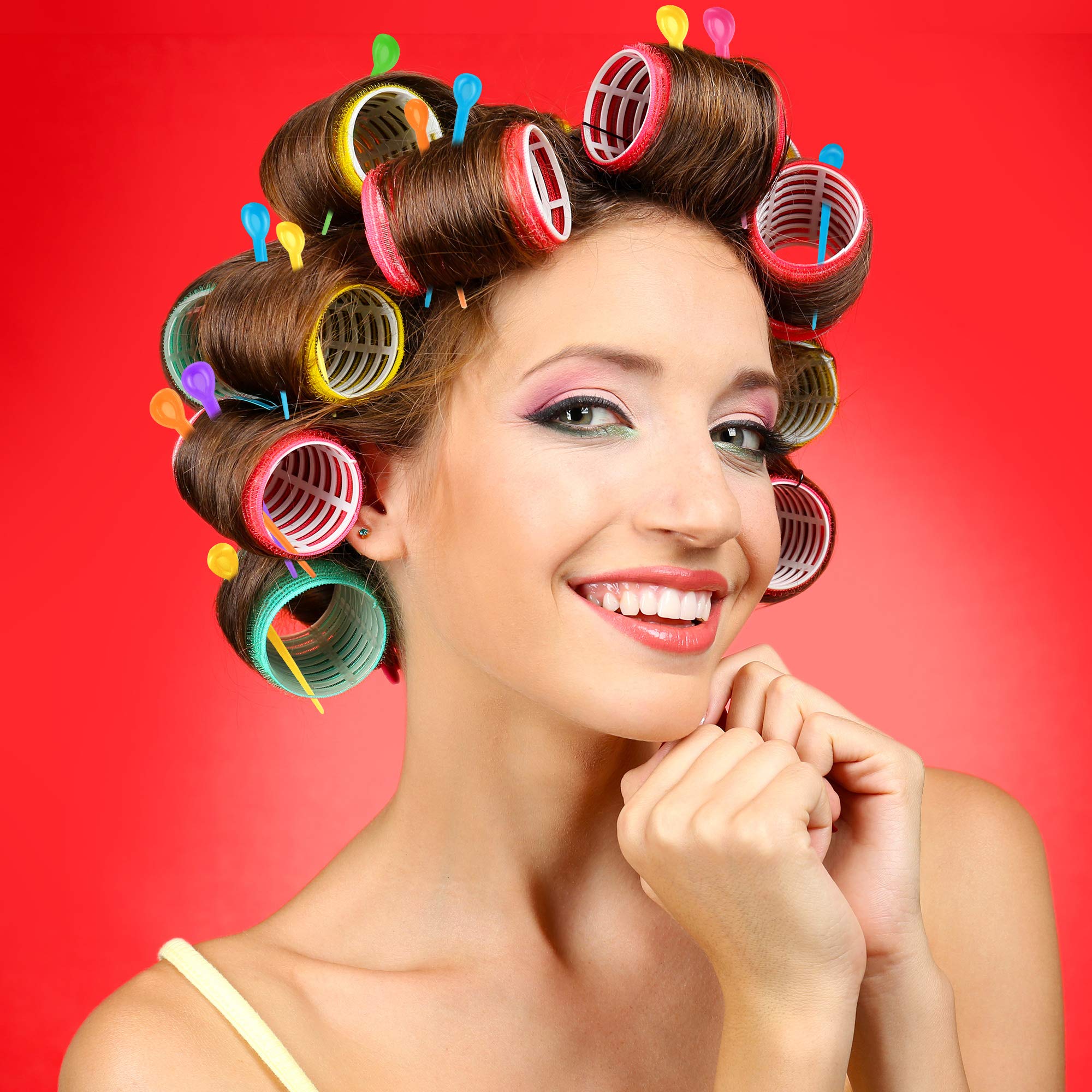 180 Pieces Brush Roller Pick Plastic Roller Pick Hair Curler Roller Pin for Hair Curling Styling Accessories for Christmas Valentine's Day Present (Rose Red, Green, Yellow, Blue, Orange and Purple)