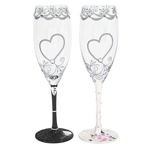 Enesco Designs by Lolita Mrs. Wedding Toasting Hand-Painted Artisan Champagne Flute Set, 2 Count (Pack of 1), Multicolor