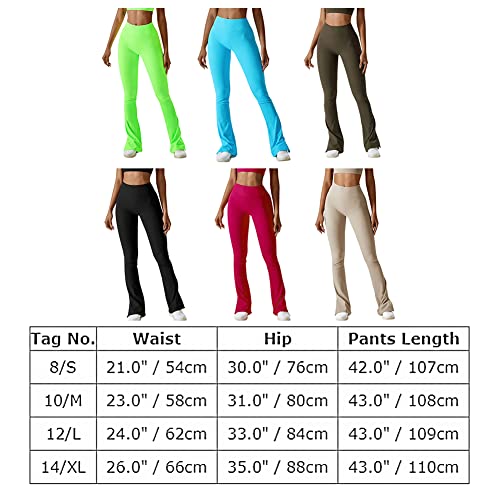 ABOCIW Women Ribbed Seamless Slit Hem Flared Leggings High Waist Bootcut Yoga Pants Tummy Control Workout Bootleg Pants Dark Green Medium
