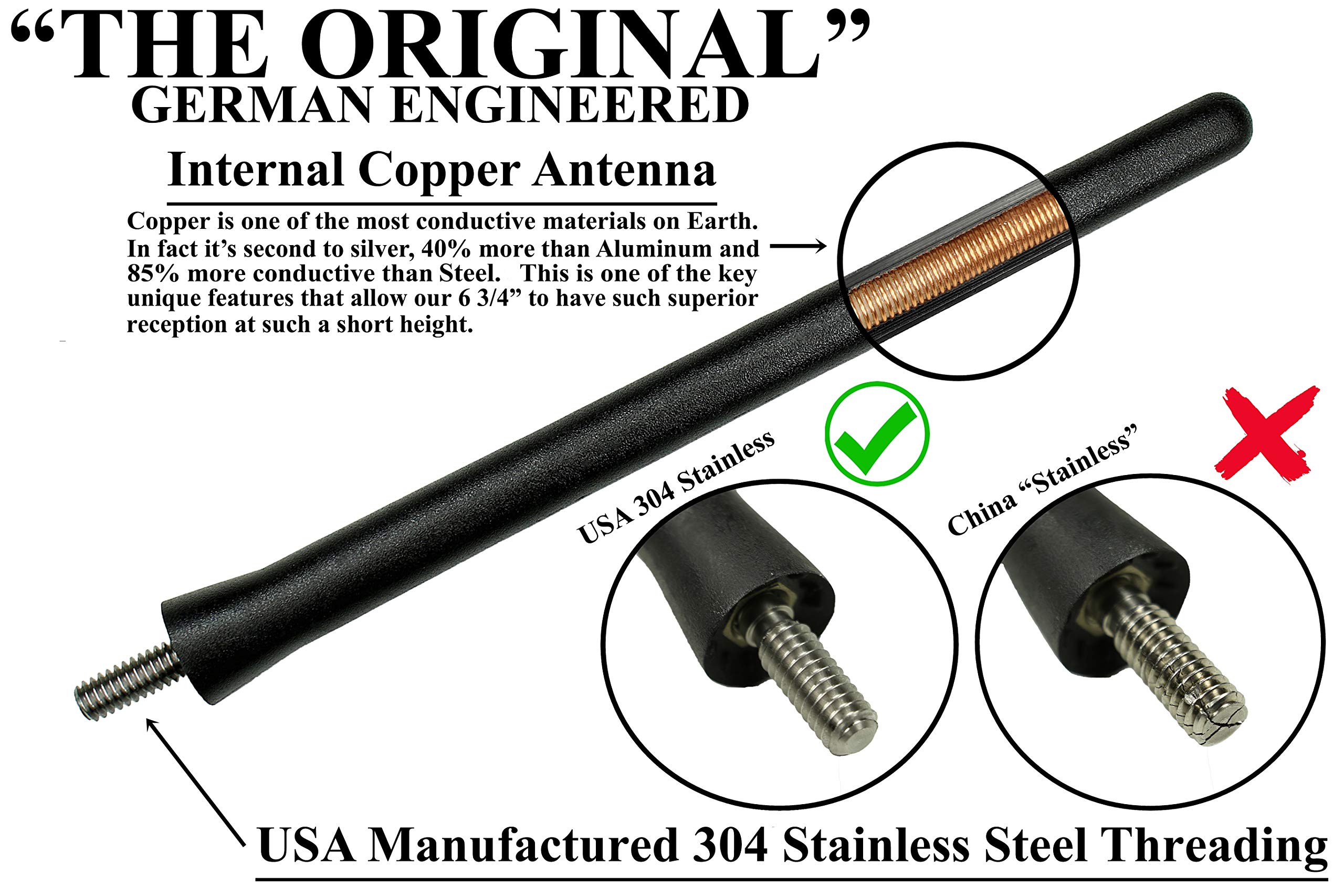 AntennaMastsRus - The Original 6 3/4 Inch is Compatible with Toyota Sequoia (2001-2009) - Car Wash Proof Short Rubber Antenna - Internal Copper Coil - Premium Reception - German Engineered