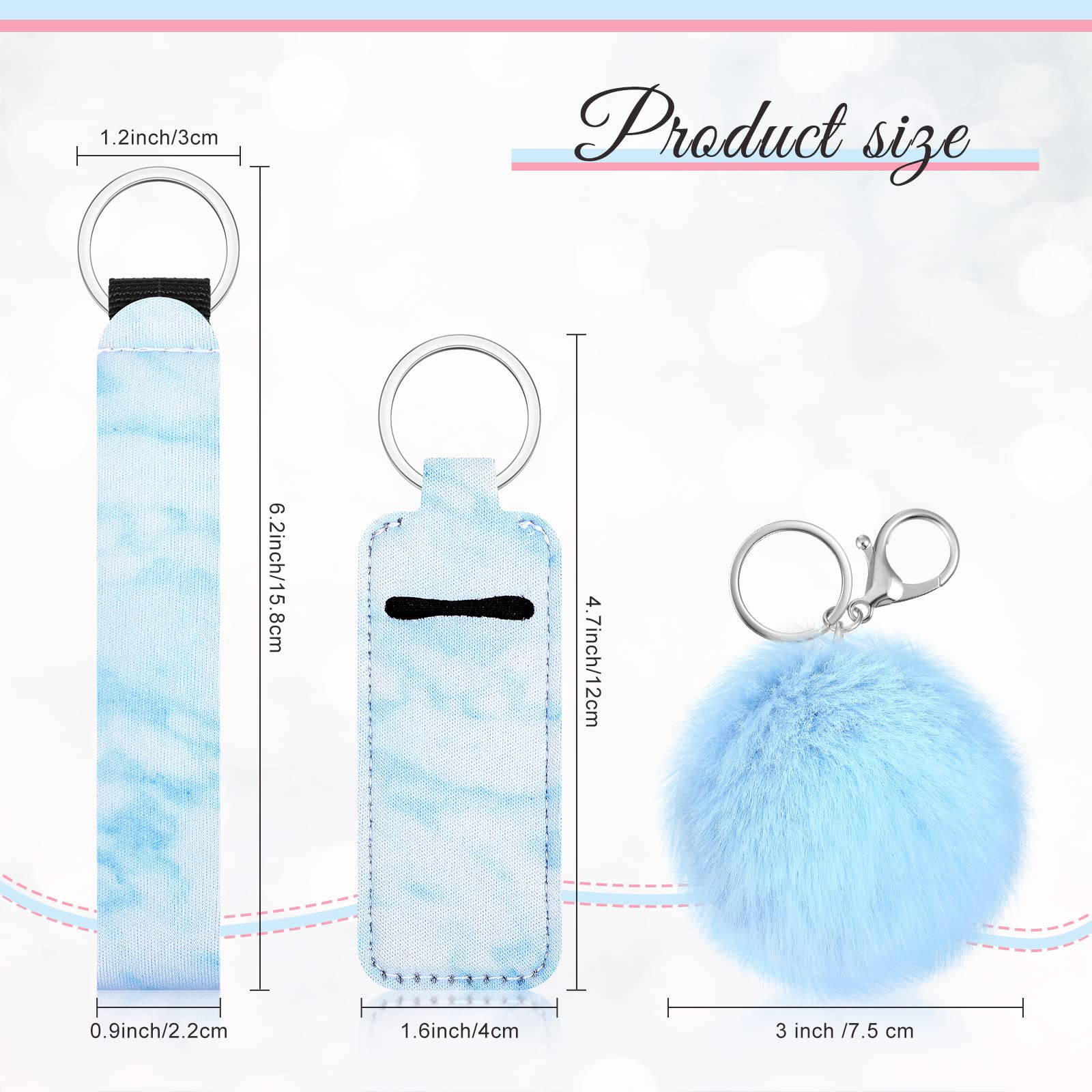 Hicarer 30 Pieces Marble Lipstick Holder Keychain Lip Balm Holder Set Lipstick Bags Set Includes Keychain Wristlet Lanyard, Marble Style Lip Balm Bag and Ball Pom Pom Accessory(Square)
