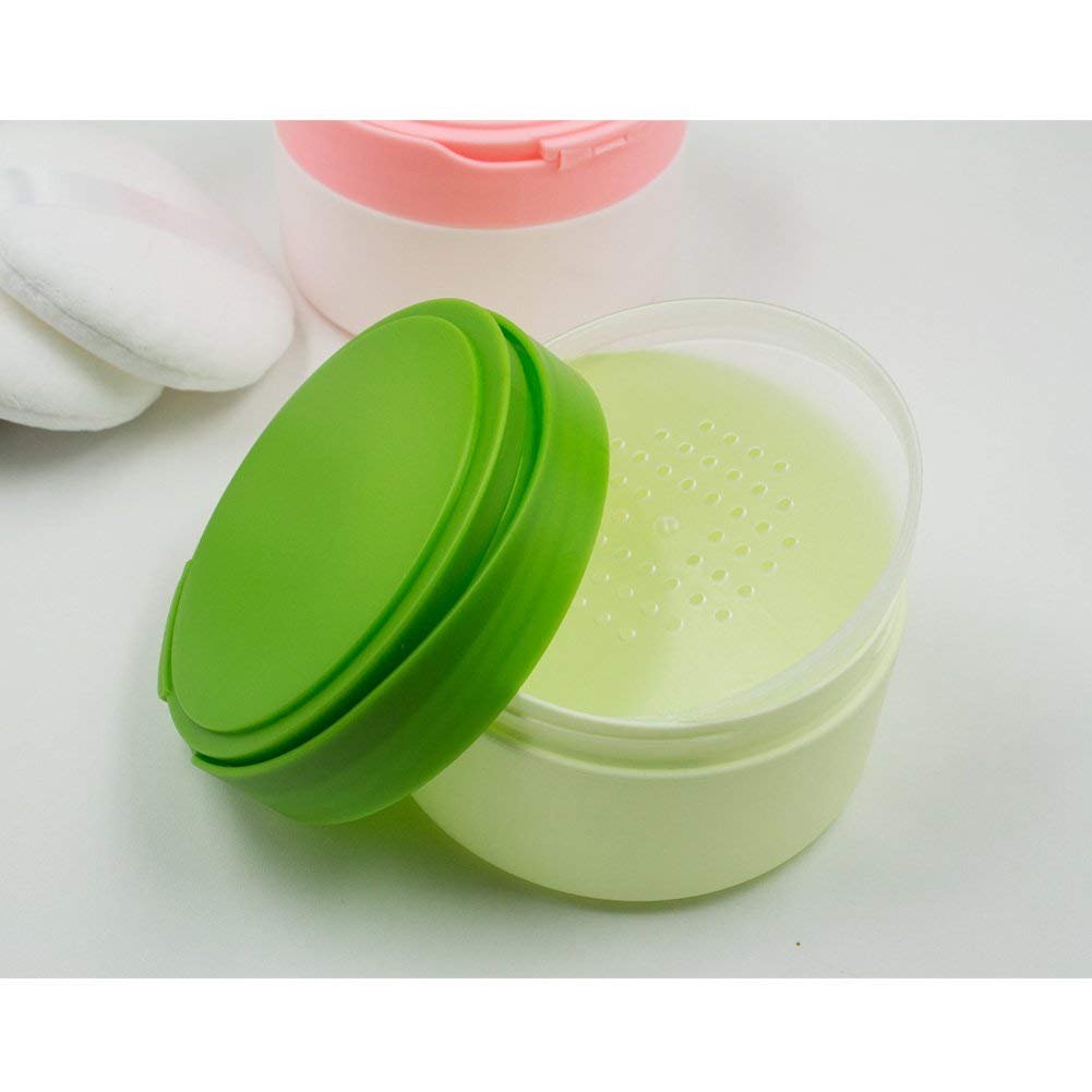 Baby Powder Puff Box Body After-Bath Powder Case Cosmetic Talcum Powder Container Dispenser wtih Powder Puff and Sifter(Green)