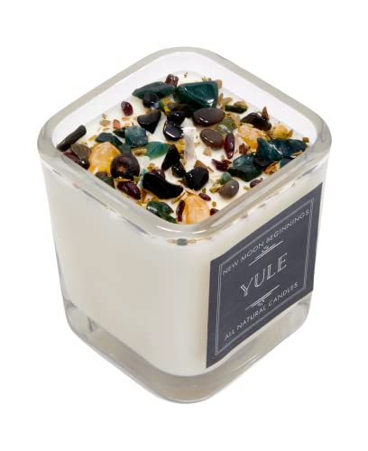 Yule Candle by New Moon Beginnings - Winter Holiday Candles - Herb & Crystal Candles - Soy Candle - Winter Solstice Candles