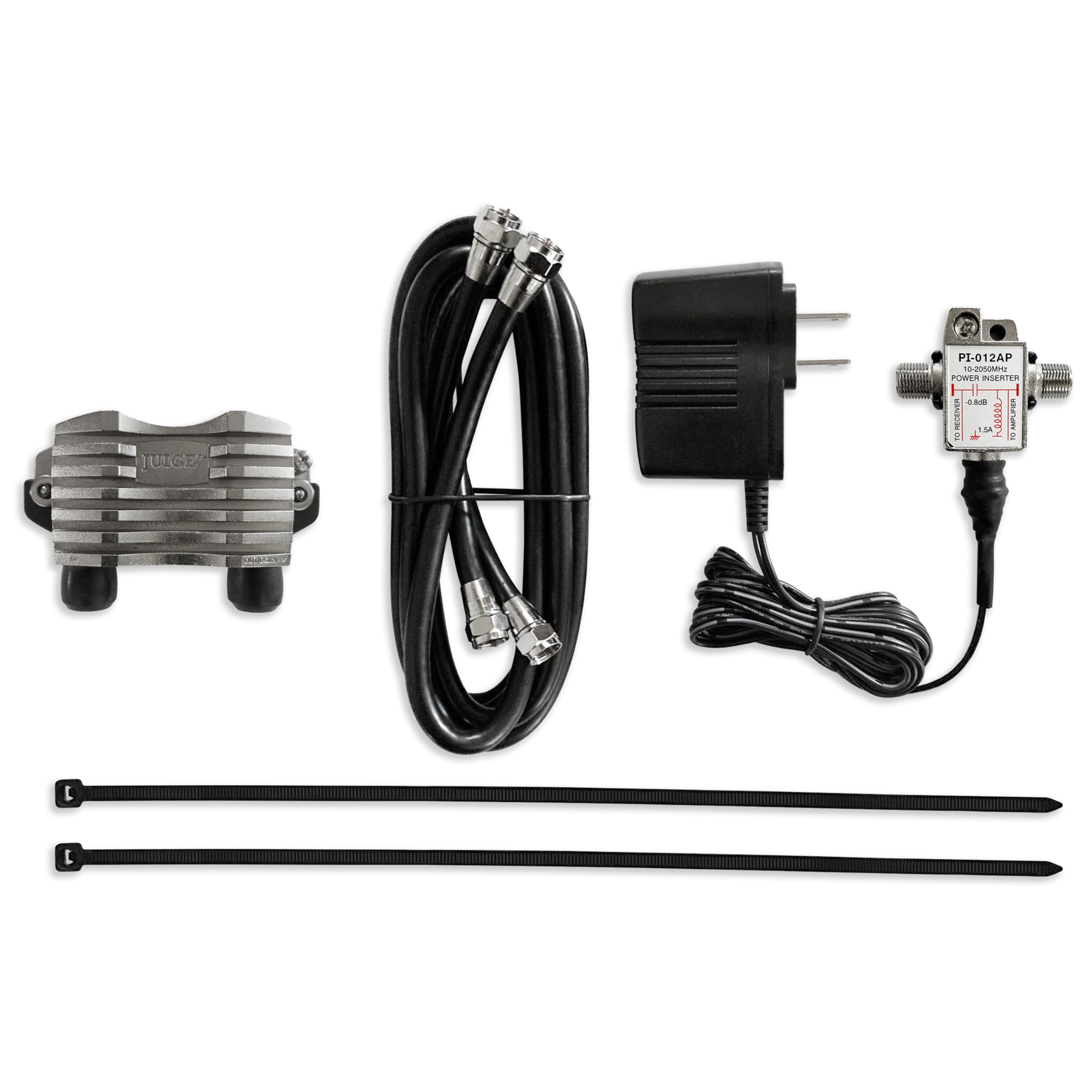 Antennas Direct ClearStream Juice Low-Noise UHF/VHF Indoor Outdoor TV Antenna Preamplifier – w/ 2X 3 ft. Cables, Power Inserter, 12V DC Power Supply - Silver