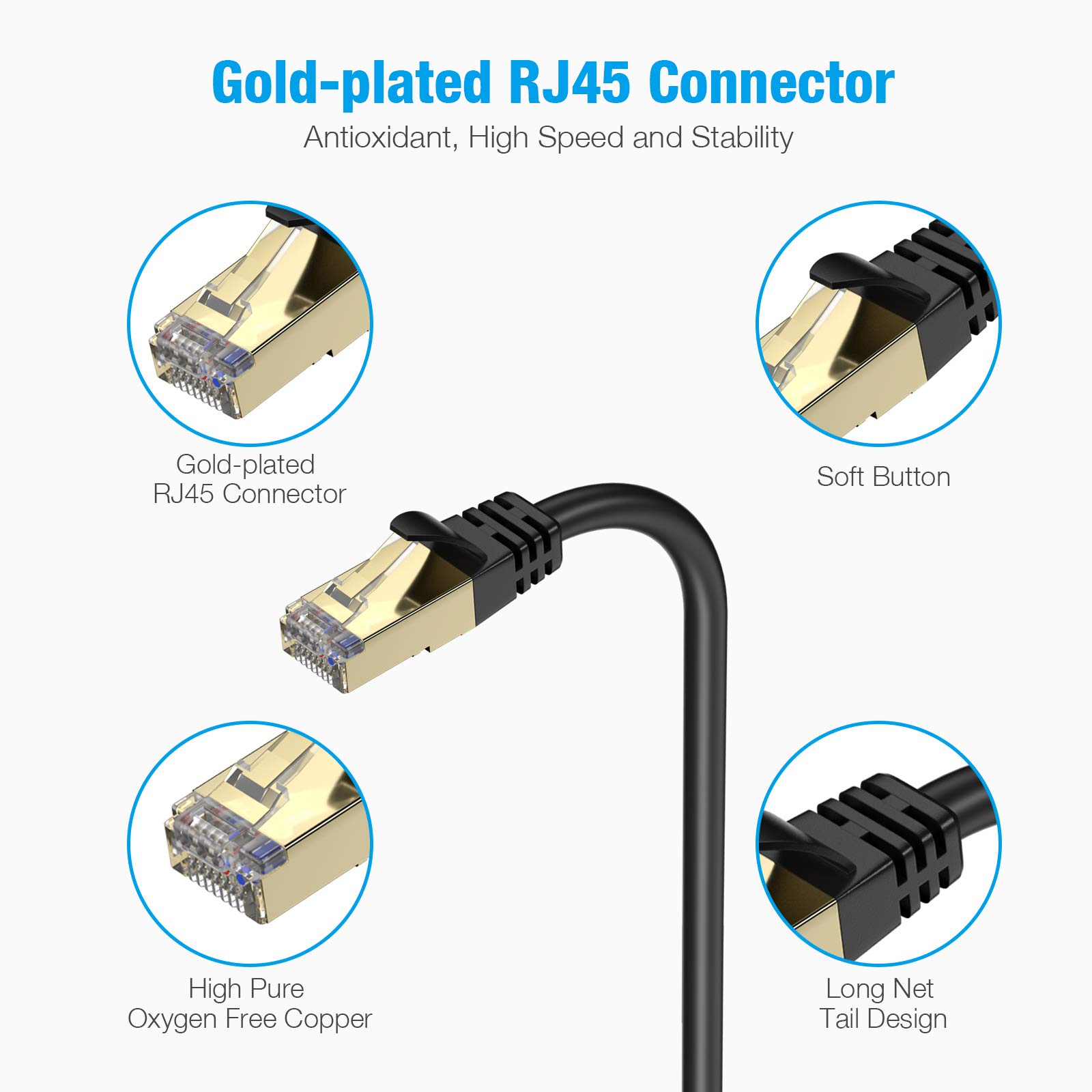 Cat8 Ethernet Cable 100FT, Heavy Duty High Speed LAN Cable for Outdoor&Indoor, 26AWG Shielded Network Cable, 40Gbps, 2000Mhz with Gold Plated RJ45 Connector for Router, Modem, Gaming, Xbox, PC, Mac