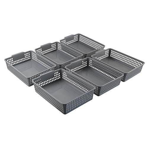 Neadas Rectangle Plastic Storage Baskets, Plastic Paper Baskets, 6-Pack