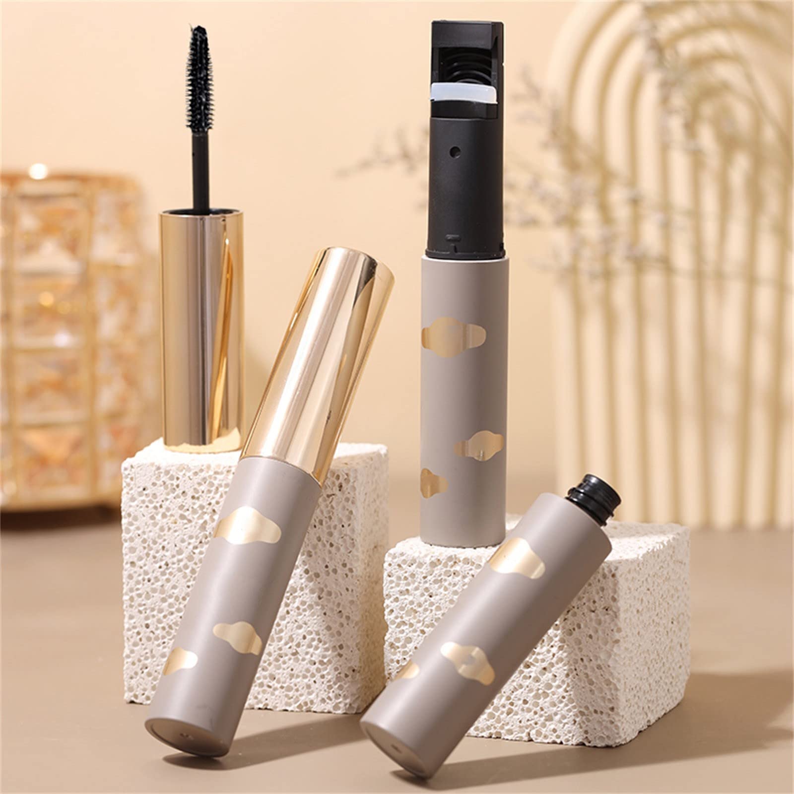 2 In 1 Mascara Longer Lash Cosmetics Natural Lengthening And Thickening Effect No Clumping Superstrong 4d Silk Fiber Mascara Makeup Glitter Top Coat Mascara with(Black-b)