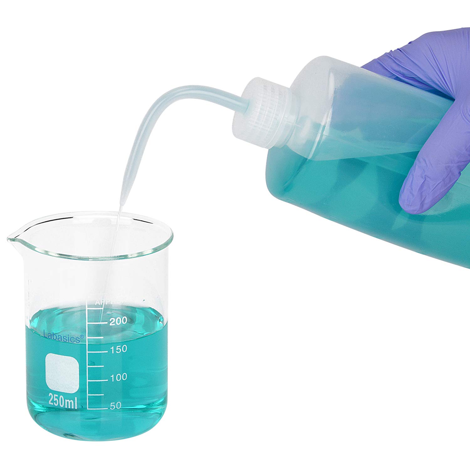 Labasics Chemical Wash Bottle, 3-Pack Plastic Safety Lab Squeeze Wash Bottle, LDPE with Narrow Mouth, 250 ml + 500 ml + 1000 ml (8 oz)/3 Bottles