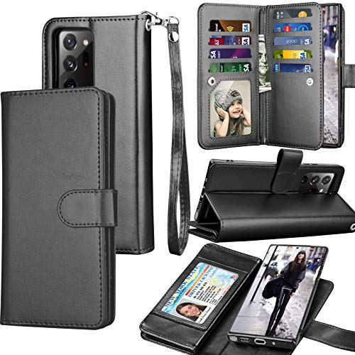 Galaxy Note 20 Ultra Case, Note 20 Ultra 5G Wallet Case, Luxury Cash Credit Card Slots Holder Carrying Flip PU Leather Cover [Detachable Magnetic Hard Case] for Samsung Galaxy Note20 Ultra [Black]