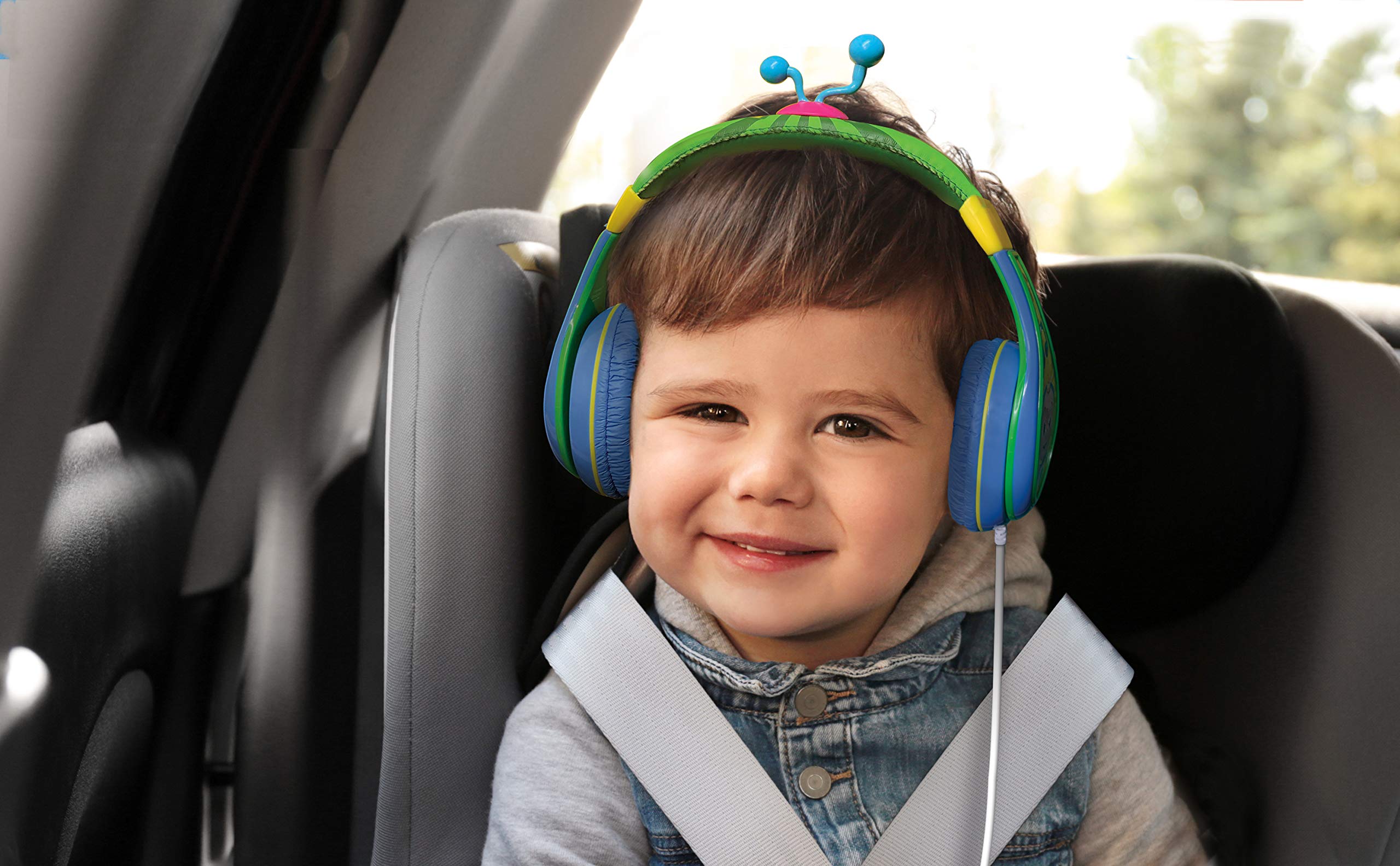 eKids Cocomelon Headphones for Kids, Wired Headphones for School, Home or Travel, Tangle Free Toddler Headphones with Volume Control, 3.5mm Jack, Includes Headphone Splitter