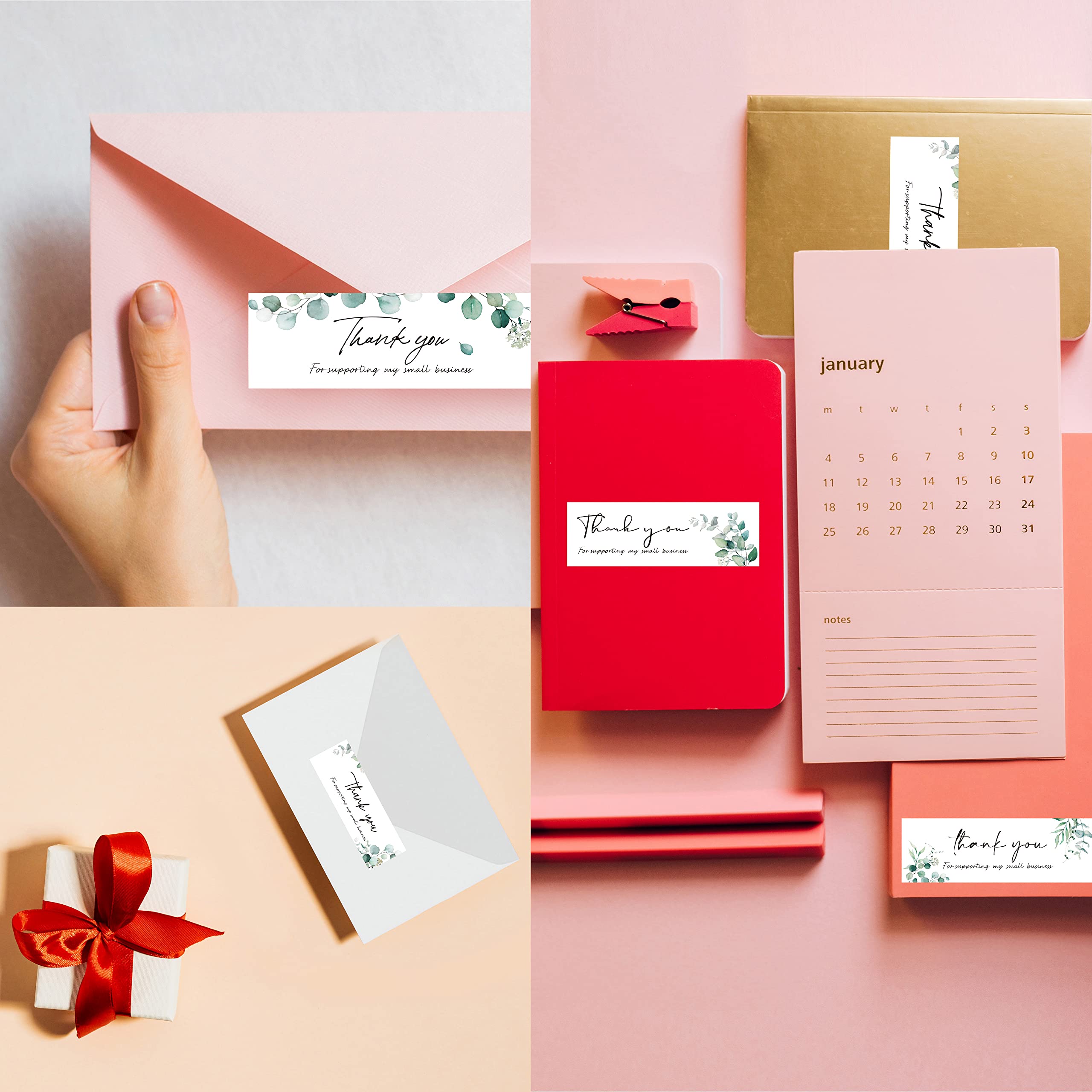 150 PCS Thank You Stickers, 4 Designs Fresh Greenery Rectangular Labels with Perforation Line for Packaging, Envelopes, Gift Wraps, Crafts, Personal and Business Use (Each Measures 3” x 1")