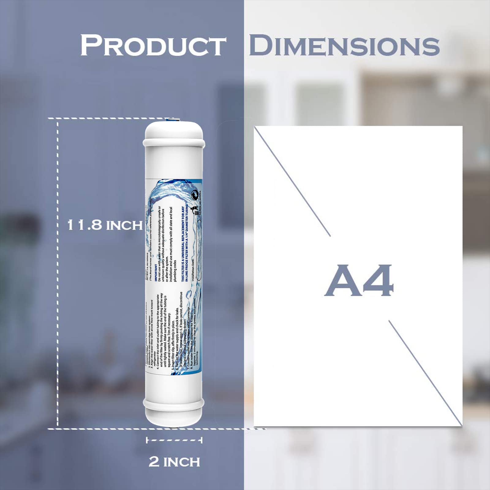 2 Pack Inline Water Filter 1/4" Quick-Connect Replacement Cartridge Inline Activated Carbon Block Filter for Refrigerator, Ice Maker, Under Sink System, Reduces Chlorine, Fluoride, Limescale and More