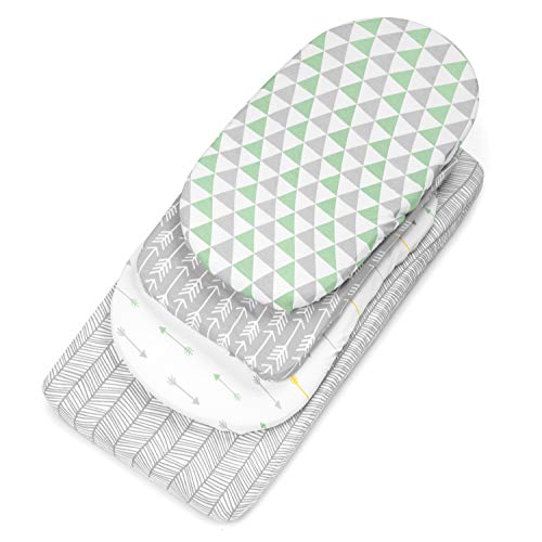 Bassinet Bed Sheets – Premium Bassinet Fitted Sheets 4 Pack – 100% Jersey Knit Cotton Cradle Sheets – Bassinet Bedding for Standard Size Oval or Halo Bassinet Pads – Bassinet Sheet for Boy & Girl