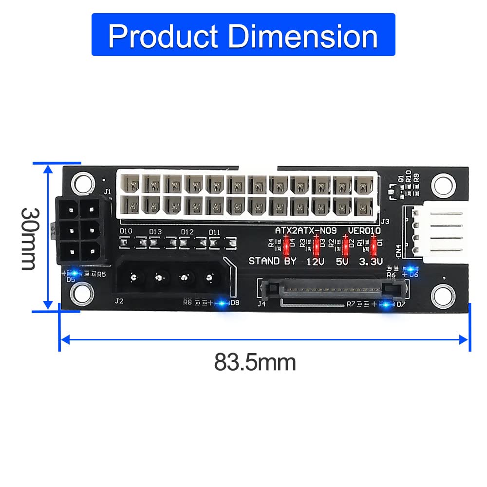 ADD2PSU Power Supply Connector 4 in 1 Molex 4Pin/SATA/ATX 6Pin/4Pin Dual PSU Multiple Power Supply Adapter, Synchronous Power Board, Add 2PSU with Power LED (Black)